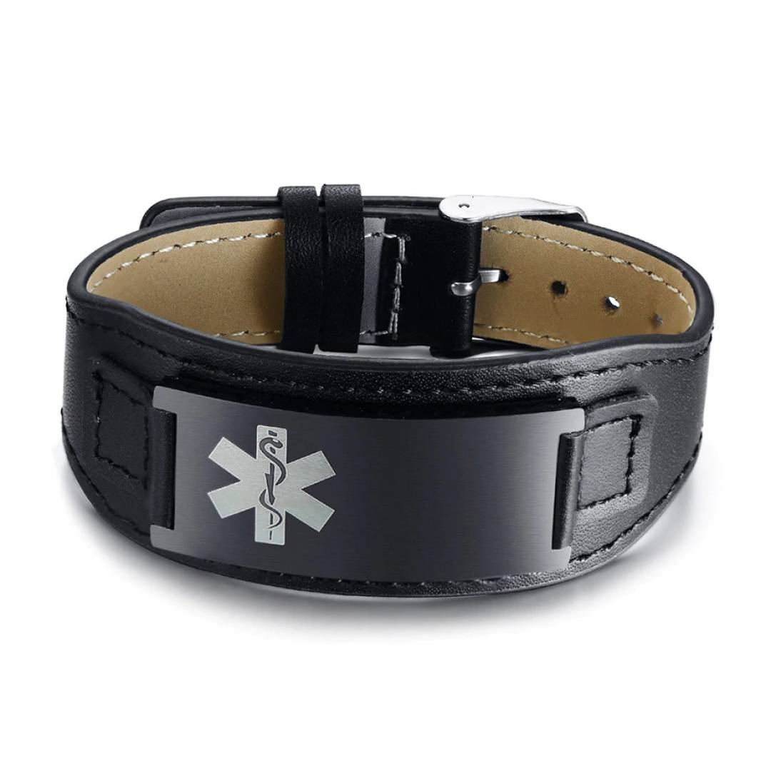 Wide Leather Medical ID Bracelet For Men » Band And Bracelets